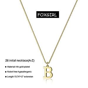 Foxgirl Gold Initial Necklaces for Women, Dainty Box Chain Letter Necklace Tiny B Pendant Choker Necklace Handmade Cute Personalized Letter Name Necklace Gold Jewelry Necklace for Teen Girls Gifts
