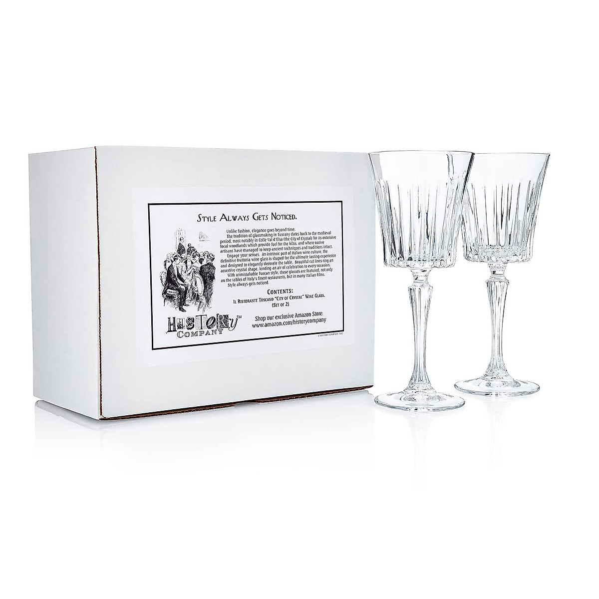 HISTORY COMPANY Il Ristorante Toscano “City of Crystal” Wine Glass 2-Piece Set, Crafted in the Tuscany Region of Italy (Gift Box Collection)