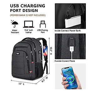 Skaypibs Backpack for Men Women, School Backpack, Travel Work Business Backpacks with USB Charging Port, College Backpack Anti-Theft Water Resistant School Bookbag, Fits 15.6 Inch Computer, Black