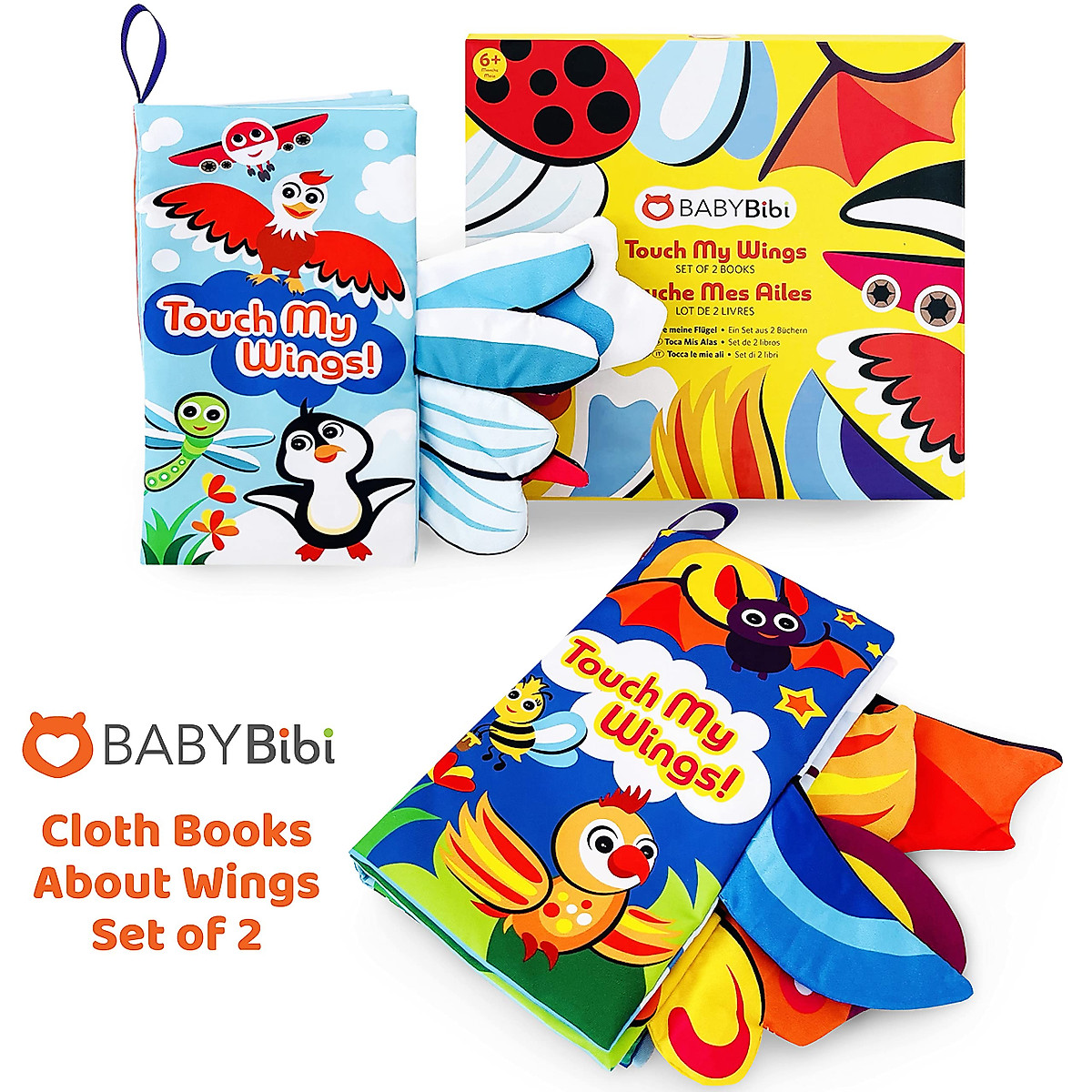 BabyBibi Touch My Wings Soft Crinkle Books for Babies - Touch and Feel Sensory Baby Sensory Toys to Help Early Development & Motor Skills - for Ages 0 Months+