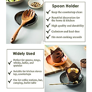 Spoon Rest for Stove Top Large Spoon Holder for Kitchen Counter, 5 Inch Ceramic Spoon Rest for Kitchen Counter, Cooking Spoon Rest Kitchen Spatula Holder for Tongs, Ladles, Set of 1, Matte Black