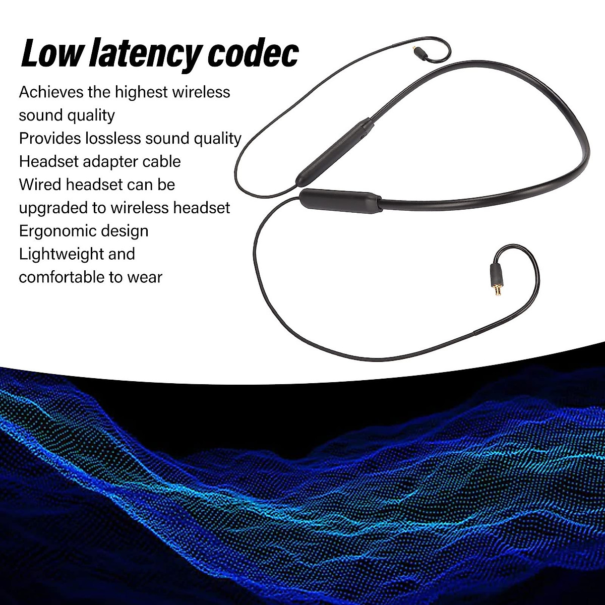 Jopwkuin Bluetooth Earphone Adapter Cable, Bluetooth Earphone Wireless Upgrade Cable HiFi Lossless Sound Long Standby Black for E70 for LS200 for ATH CKS1100 for CKR90