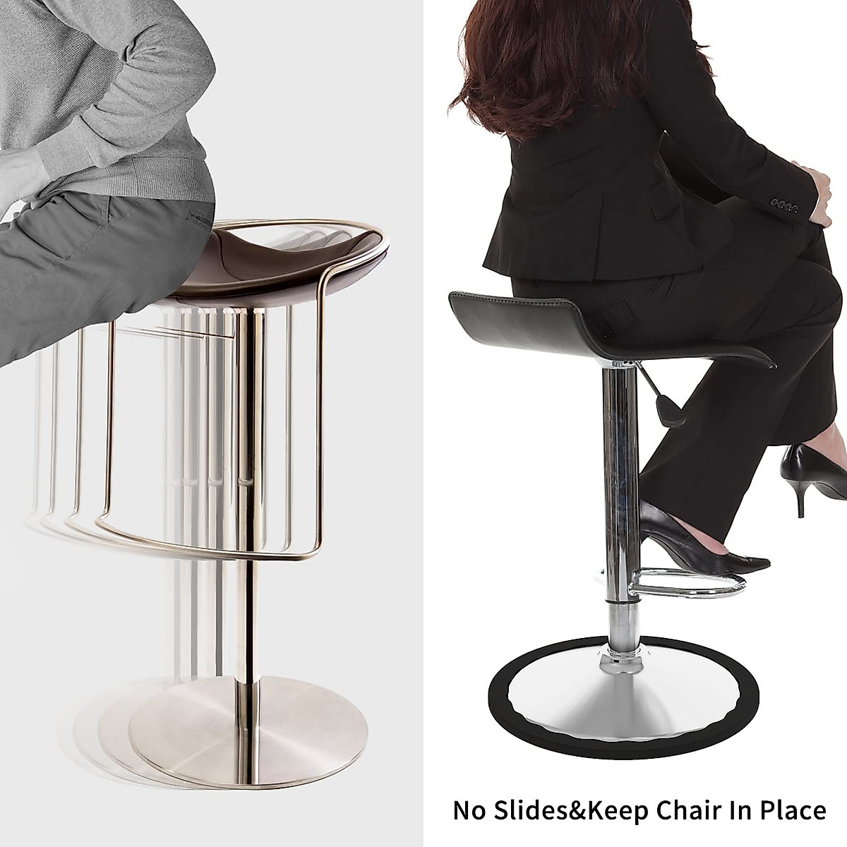 2 Pack Bar Stools Leg Protectors Ring, Non Slip Silicone Chair Leg Floor Protector, Pads Bottom Protect Wooden Floor No Scratches No Noise Anti-slip, Stretchable Fits 14.5" to 16.5" Chair Base, Black