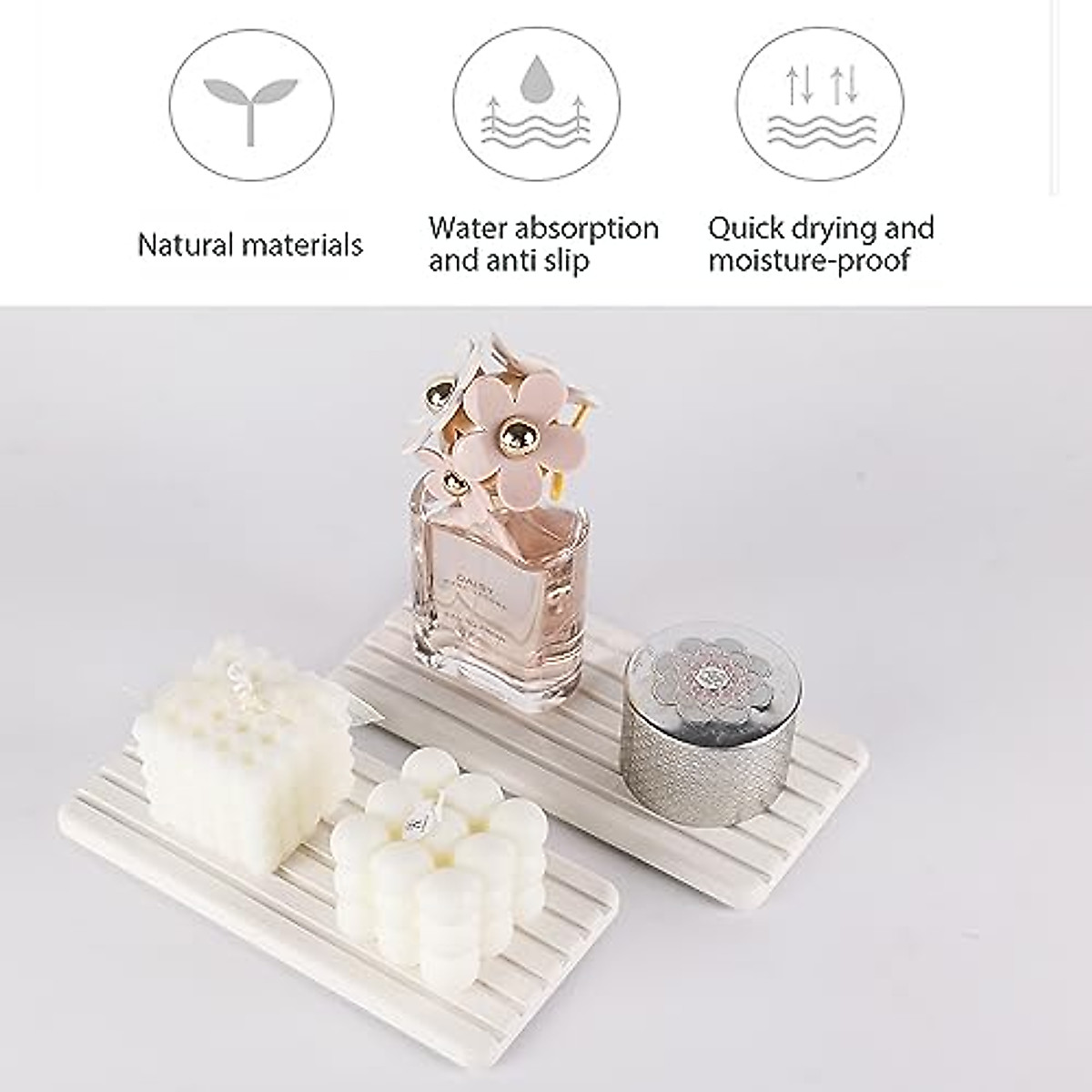 Instant Dry Sink Organizer(8.27" X 3.94"), Diatomaceous Earth Kitchen Soap Tray Set of 2, Storage Rack Under Sink in The Modern Home