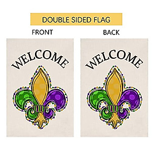 Sambosk Mardi Gras Fleur de Lis Small Garden Flag Vertical Double Sided Burlap Welcome Spring Farmhouse Yard Outdoor Decoration 12 x 18 Inches