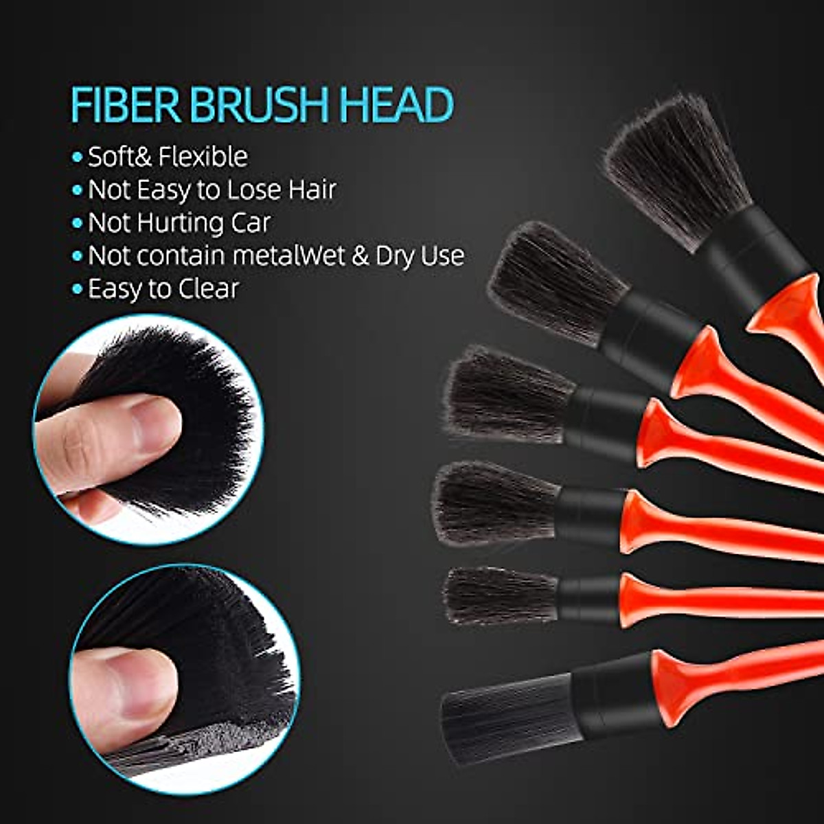 SPTA Car Detailing Brush Kit - 6 Pack, Auto Boar Hair Detail Brush Set Automotive Interior Exterior No Scratch Microfiber Detailing Brushes for Cleaning Air Vents, Engine Bays, Dashboard & Wheels