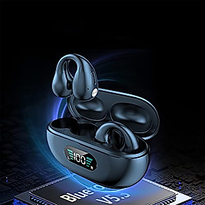 2023 New TWS Q80 Wireless Headphones Bluetooth 5.3 Bone Conduction Earphones Earclip Design Touch Control LED Earbuds Sports Headsets (White)