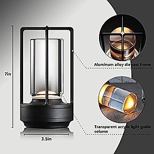 Leroxo Portable Metal Desk Lamp,Cordless LED Table Lamp,Touch Control Rechargeable Lamp,3-Levels Brightness Room Decor Desk Lamp,Bedside Lamp,Night Light (Light Black)