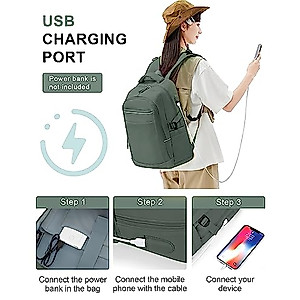 Travel Laptop Carry on Backpack for Women Men, Airline Flight Approved Waterproof 14 Inch Laptop Backpack, Casual Daypack College Personal item Bag Rucksack with USB Charging Port for Business, Green