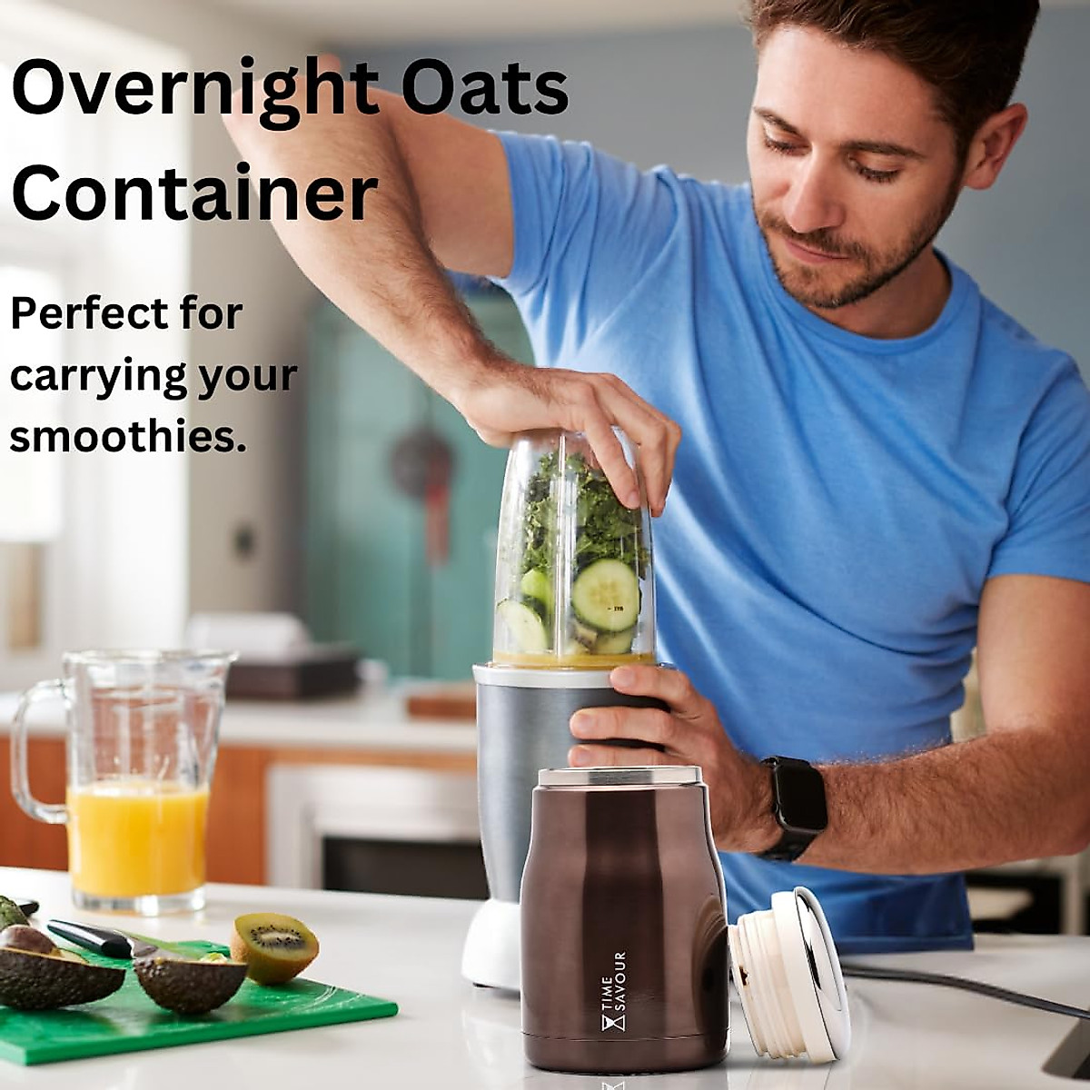 Time Savour 16oz Overnight Oats Containers with Lids for Overnight Oats, Smoothie, Yogurt, Pasta & Soup, Thermos Food Jar for Kids & Adults (Brown)