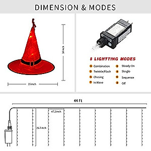 XTF2015 Halloween Decorations Outdoor, Upgraded 8pcs Hanging Lighted Glowing Witch Hat Lights, 44FT 104LED Waterproof Halloween Light for Outdoor,Garden, Trees, Party Decorations