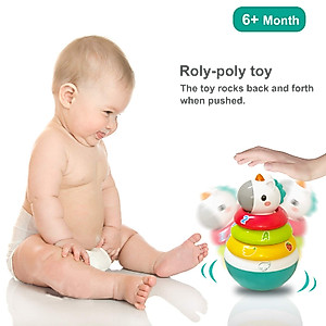 Yiosion Stacking Rings Baby Toy with Unicorn Topper, Weeble Wobble Stacking Toys for 3,6,9,12 Months Boy Girl Gifts, Baby Montessori Sensory Toys 6 to 12 Months Developmental