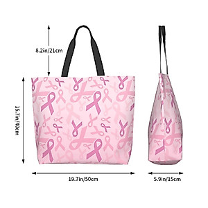 Breast Cancer Awareness Accessories Items Gifts Tote Bag, Canvas Beach Bag Survivor Gifts for Women Travel Reusable Grocery Shopping Bag