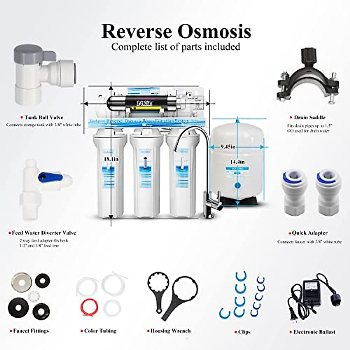 Geekpure 6-Stage RO Water Filter with UV - 75 GPD