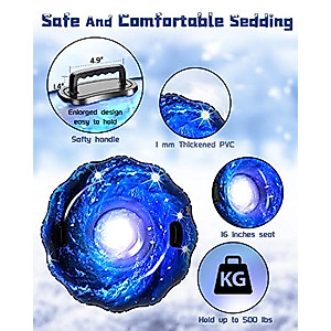 Snow Tube 55" Plus Size, TOSKIESGO Snow Sled for Adults and Kids with 1mm Cold-Proof and Heavy Duty Material, Easy to Carry, Thickening Inflatable Snow Tube with Sturdy Handles