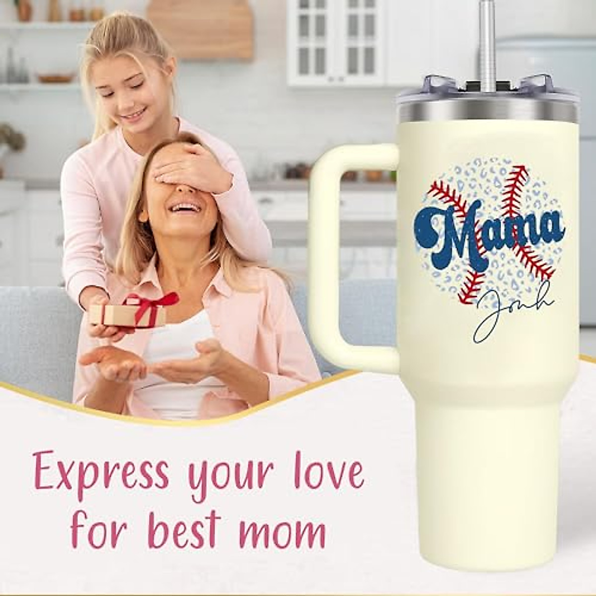 Personalized Baseball Mama Tumbler 40oz, Baseball Mom Gift Ideas, Baseballs Coffee Travel Mug, Mother's Day Gift, New Moms Gifts, Birthday gifts for women, Christmas