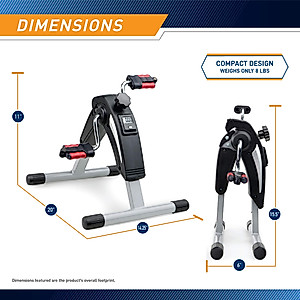 Marcy Portable Mini Magnetic Cardio Cycle Under Desk Bike Pedal Exerciser for Home Gym and Office NS-914, Black-Silver