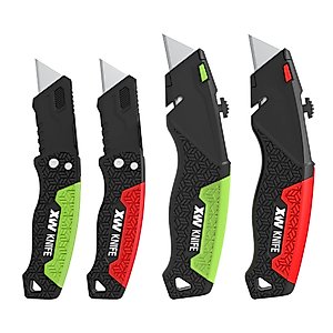 XW Utility Knife Set, Retractable Box Cutter and Folding Utility Knife with Blade Storage Design, Total 20 Blades Included, 4-Pack