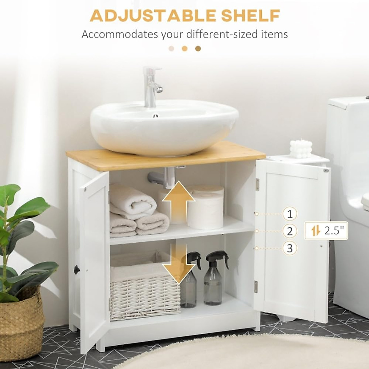 Pedestal Sink Storage Cabinet with 2 Doors Traditional Under Sink Cabinet Bathroom Space Saver Organizer with Adjustable Shelf White Bathroom Vanity Cabinet,Bathroom Sink Vanity 23.5"W X 13"D X 23.5"H