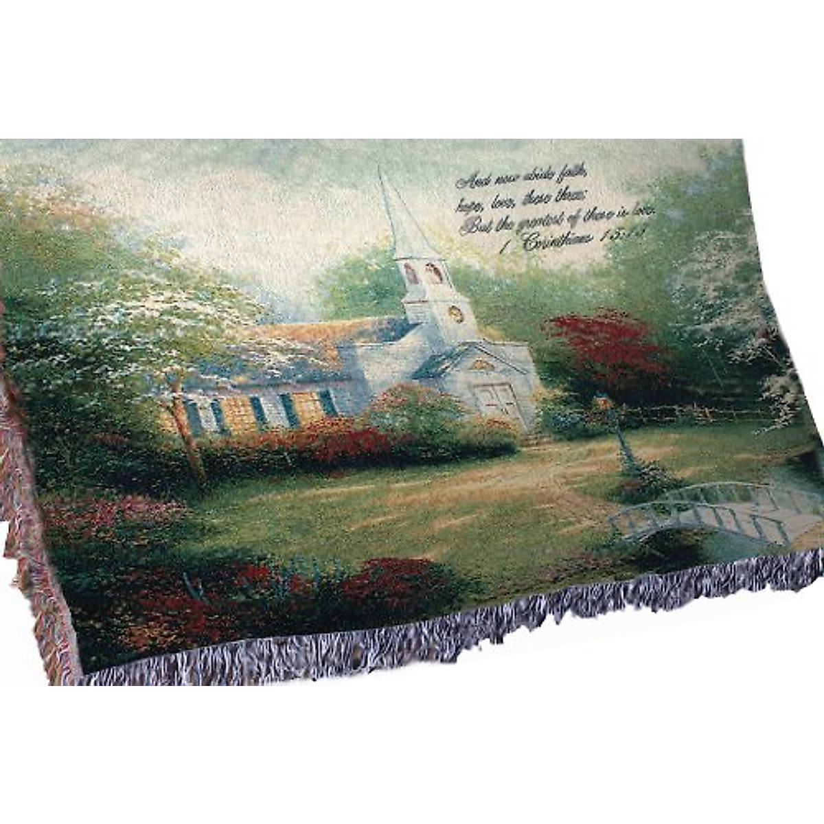 Manual Inspirational Collection Tapestry Throw with Verse, Hometown Chapel by Thomas Kinkade, 60 X 50-Inch