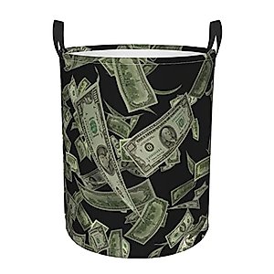 Dollar Sign Money Circular Laundry Hamper Print Hamper Freestanding Laundry Basket Collapsible Laundry Hamper 2 Sizes S/M