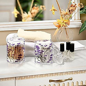 xigua Purple Flowers 2 Pack Qtip Holder Dispenser with Lid,Apothecary Jars Plastic Cotton Swabs Cans Clear Bathroom Storage Canister for Cotton Ball, Cotton Swab, Cotton Round Pads, Floss389