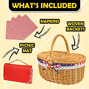 Wickerz Wicker Picnic Basket with Blanket - Luxurious Picnic Basket for 2 Or 4 Person with 78 x 58 inches Matt and 4 Napkins - Upgrade Your Outdoor Dining Experience with Picnic Baskets for Couples