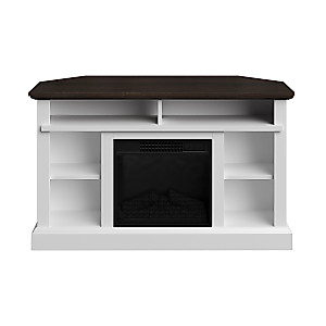NORTHWEST Corner TV Stand with Electric Fireplace Fits 55-Inch TVs - Console with Storage Cabinet, Remote, Adjustable Heat, and LED Flames (White)
