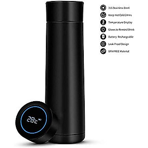 Medical Grade Stainless Steel Sports Water Bottle with LED Temperature Display,Double Wall Vacuum Insulated Water Bottle, Stay Hot for 24 Hrs,Cold for 24 Hrs,Thermo Travel Modern Mug