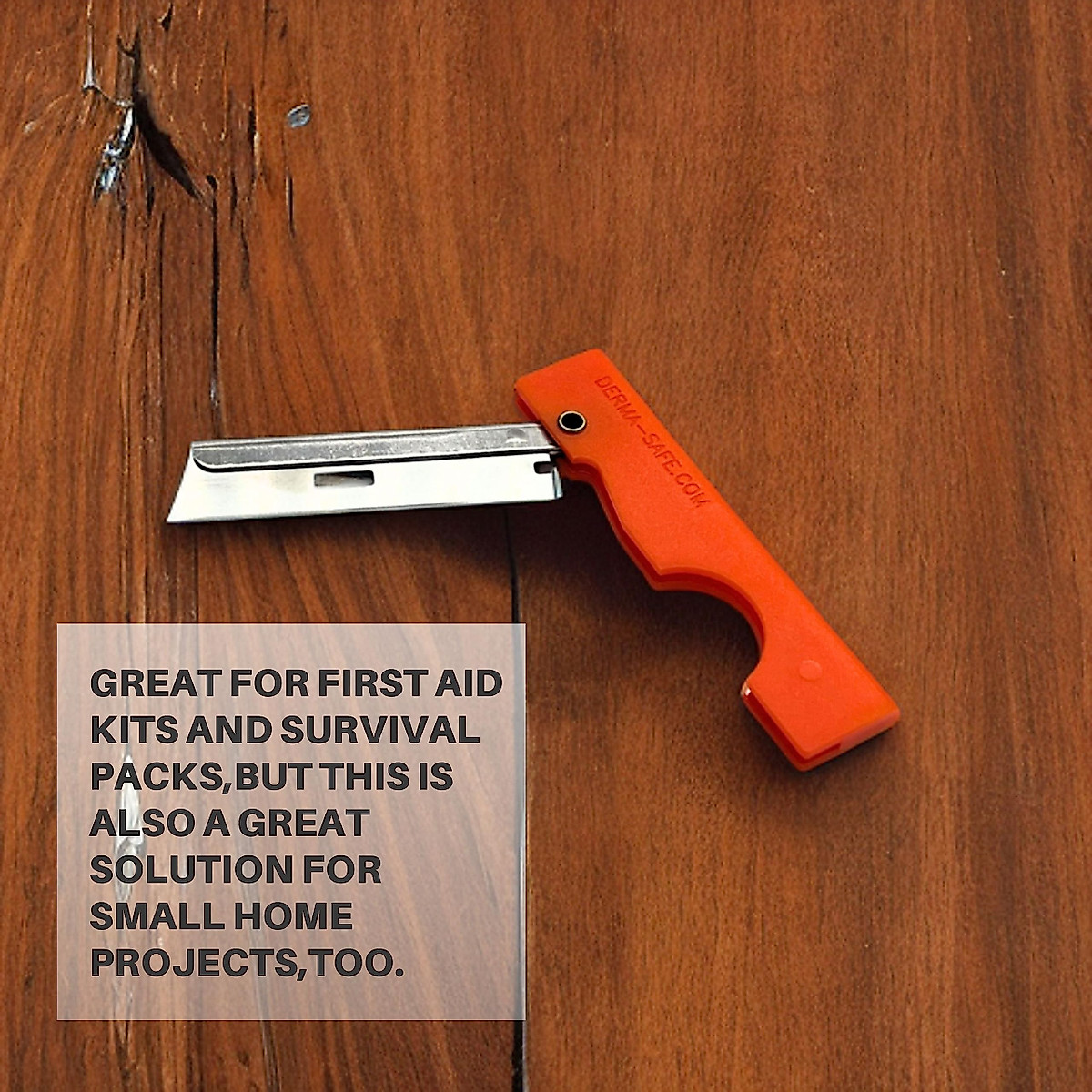 Derma-Safe Folding Utility Razor for Survival Utility and First Aid Kits - Mini Pocket Foldable Razor Blade, Folding Scalpel, (Orange) 25-Pack