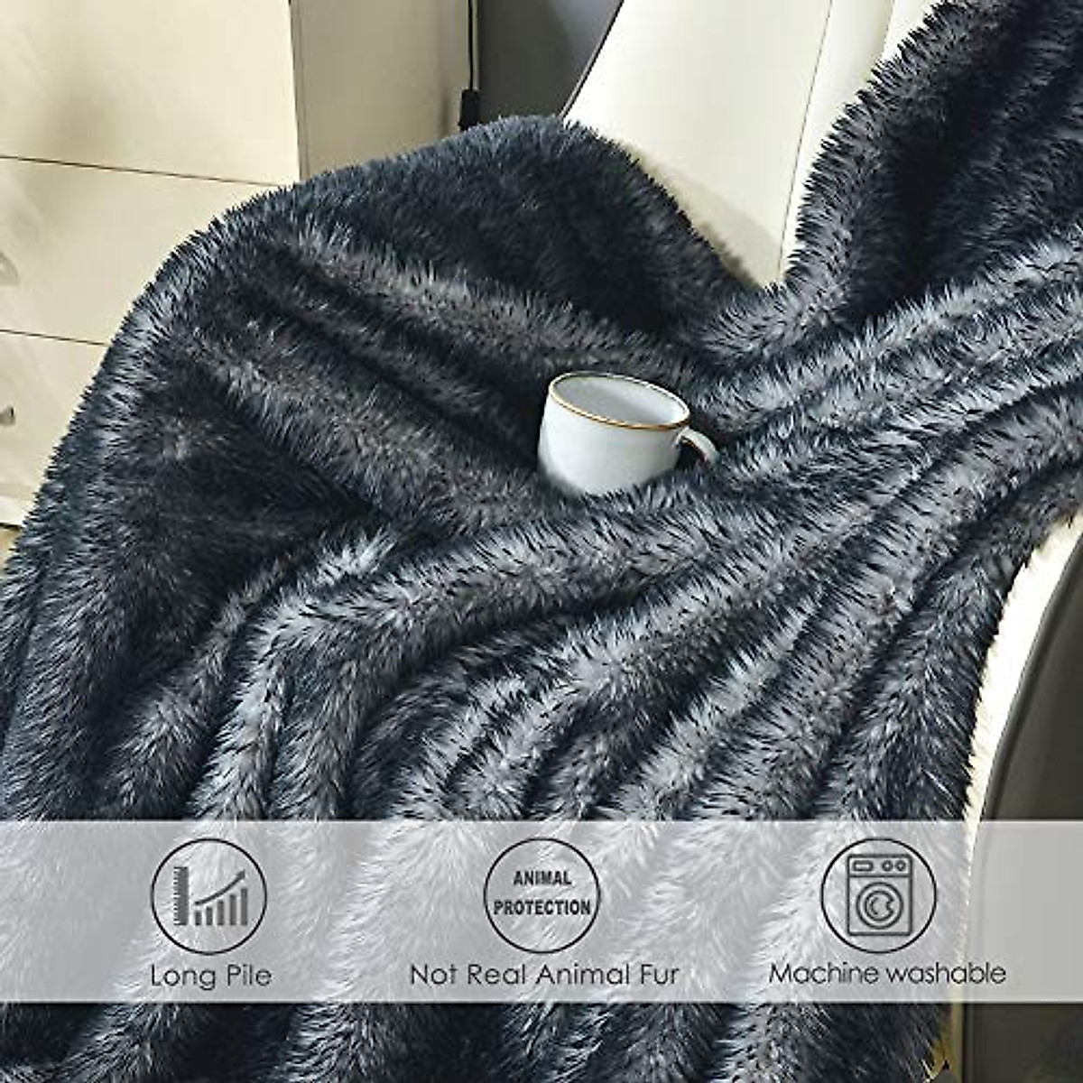DECOSY Luxury Faux Fur Throw Blanket, Ultra Soft Fuzzy Bed Blankets, Lightweight and Cozy Warm Touch, All Season Fluffy Plush Blanket for Sofa Couch Bed (Silver Gray, 88"x 90")