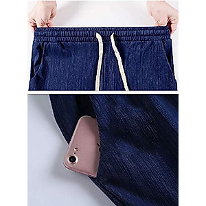 Vcansion Women's Casual Cotton Elastic Waist Knee Length Loose Comfy Beach Shorts with Drawstring Khaki US 4-6/Asian XL