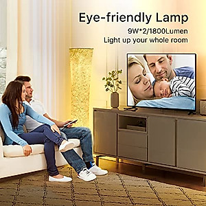 chiphy Floor Lamp, RGB Color Changing and Dimmable LED Lamp, Smart WiFi Bulbs Compatible with Alexa & Google Assistant, 64" Tall White Fabric Shade Light, Modern for Living Room, Bedroom, Game Room