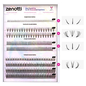 Individual Lashes Manga Lashes Individual Cluster Lashes 320pcs Mixed Pack, DIY Eyelash Extensions 5-16mm Mixed Length zenotti False Eyelashes Natural Look Reusable Super Thin Band C Curl Lower Bottom Lash Fairy Style A Shape Fish Tail Mixed Lash Clusters