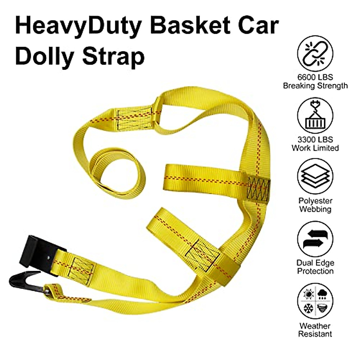 BANG4BUCK 2 Pieces 5ft Universal Adjustable Tie Down Tow Dolly Basket Straps for Demco Kar Kaddy Dollys 10,000 lb Strength with 2 Flat Hooks