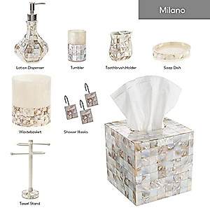 Creative Scents Decorative Bathroom Accessories Set - 4 Piece Bathroom Accessory Set Covered with Natural Mother of Pearl Shells Includes: Soap Dispenser, Toothbrush Holder, Tumbler and Soap Dish