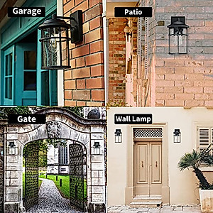 Outdoor Wall Lantern, Exterior Waterproof Wall Sconce Light Fixture, Anti-Rust Black Wall Mount Lighting with Seeded Glass Shade, E26 Socket Front Porch Lights for Outside, Modern House, Garage, Patio