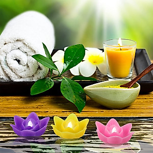 6 Colors Lotus LED Candle Floating Candle Lights Up When It Meets Water Battery Powered Flameless Candle Light Waterproof Night Light for Festival Wedding Home Garden Pond, 12 Pieces