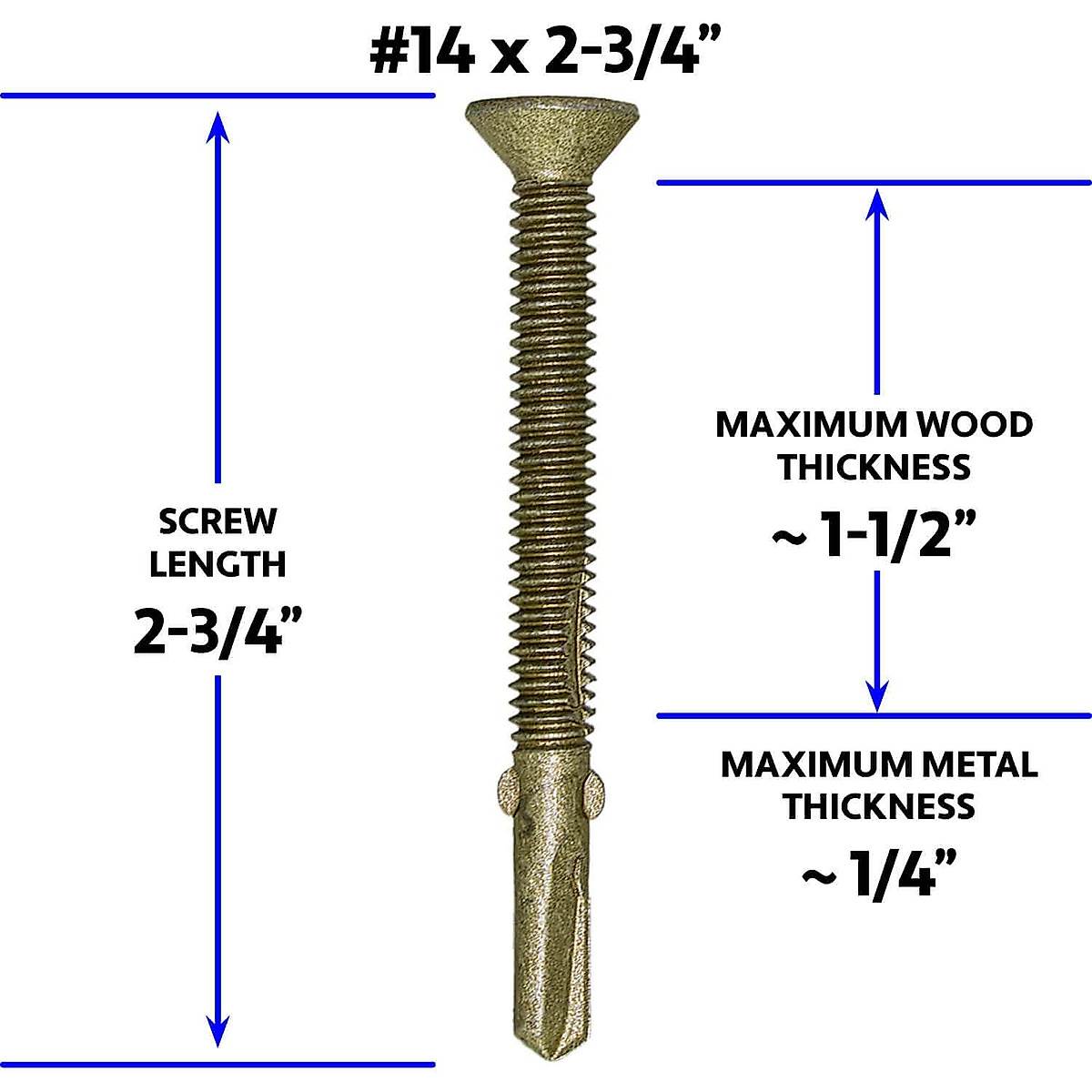 #14x2-3/4" Reamer Tek Torx/Star Head Self-Drilling Wood to Metal Screws - 5 POUNDS ~170 Tek Screws - Tek Screws for Flatbeds, Trailers, or for Fastening Wood to Steel - T-30 Torx Screw Head