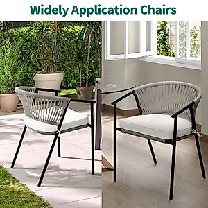 YITAHOME Outdoor Dining Chair Set of 4, Rope Woven Design Stackable Chairs, Indoor-Outdoor Armchair Seating for Patio, Backyard, Poolside, Balcony - Beige