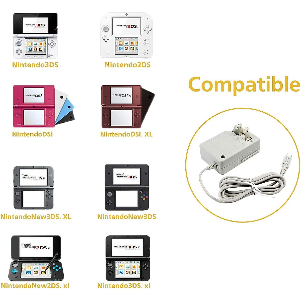 Charger AC Adapter for [Nintendo 3DS New 3DS 3DS XL 2DS 2DS XL DSi DSi XL] Replacement Power Supply Wall Charger Power Cord Travel Charging Cable for Battery