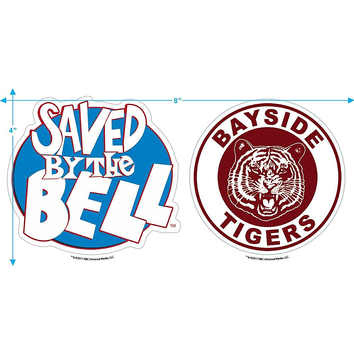 Saved By The Bell Bayside Tigers NBC T Shirt & Stickers, Distressed Logo (Athletic Heather) 3X-Large
