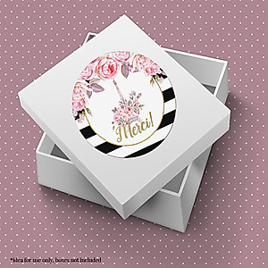 Ooh La La Paris Thank You Sticker Labels, 40 2" Party Circle Stickers by AmandaCreation, Great for Party Favors, Envelope Seals & Goodie Bags