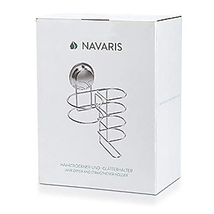 Navaris Hair Dryer and Flat Iron Holder - Suction Cup Wall Mount Blow Dryer and Straightener Mounted Storage Organizer for Bathroom - Stainless Steel