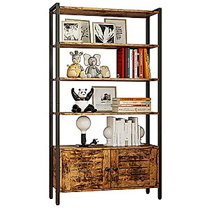 IRONCK Bookshelf and Bookcase with Door and 4 Shelves, 31.5" Wide Bookshelves with Wheels, Standing Storage Cabinet Shelf for Living Room, Home Office, Bedroom, Washroom, Vintage Brown
