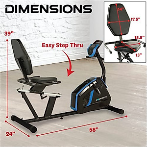 Exerpeutic Recumbent Exercise Bike Bluetooth with 24 Pre-Set Programs | Easy Step Thru| 16 Levels of Resistance