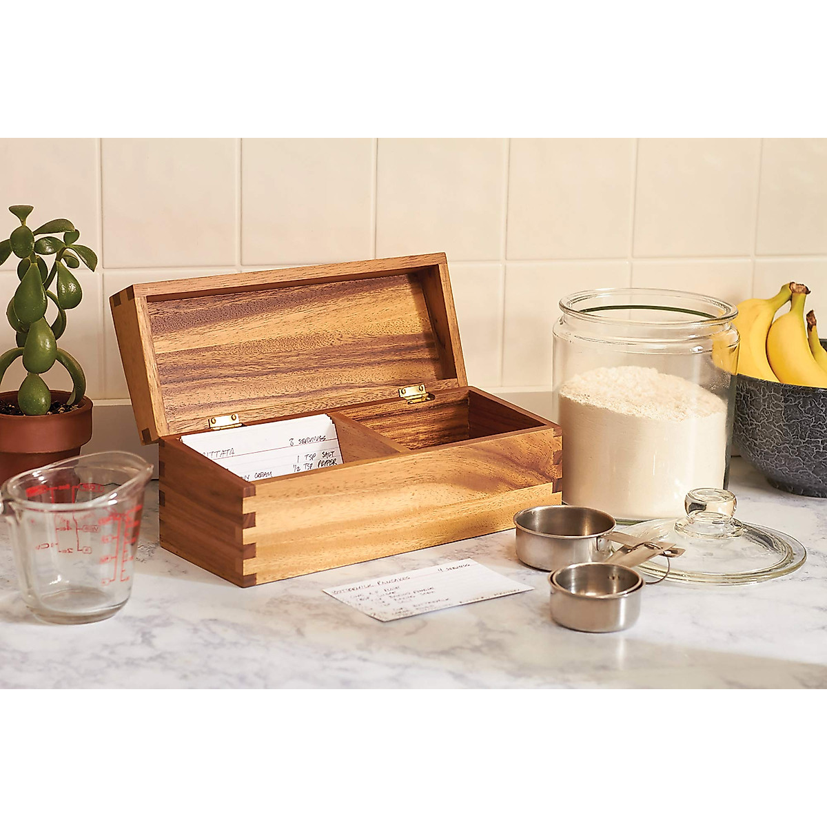 Ironwood Gourmet Acacia Wood Recipe Box, Double Compartment, For 3" x 5" Cards