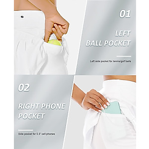 Athletic Pleated Tennis Skirts for Women with Shorts Pockets High Waisted Running Workout Golf Skorts (A White, Medium)