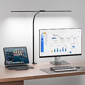 Kintion LED Desk Lamp, 1200lm Architect Desk Lamp with Clamp & Flexible Gooseneck, 5 Color Modes & 5 Brightness Levels, 25” Super Bright Extra Wide Led Desk Lamp for Office, Study, Reading