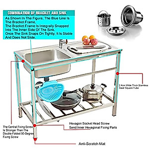 Stainless Steel Sink Kitchen Sink With Cold And Hot Faucet, 1 Compartment Commercial Kitchen Sink Dishpan For Sink (Restaurant, Kitchen, Laundry, Garage) (Size : 75x40x75cm/29.5x15.7x29.5in)